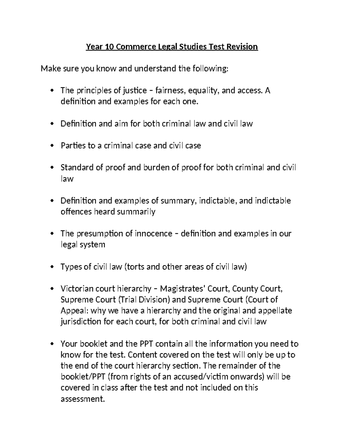 Legal Studies Test Revision 2020 - Year 10 Commerce Legal Studies Test ...