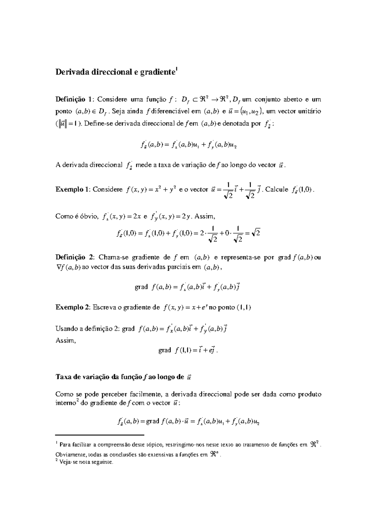 Derivada direccional e gradiente - Derivada direccional e gradiente 1 ...