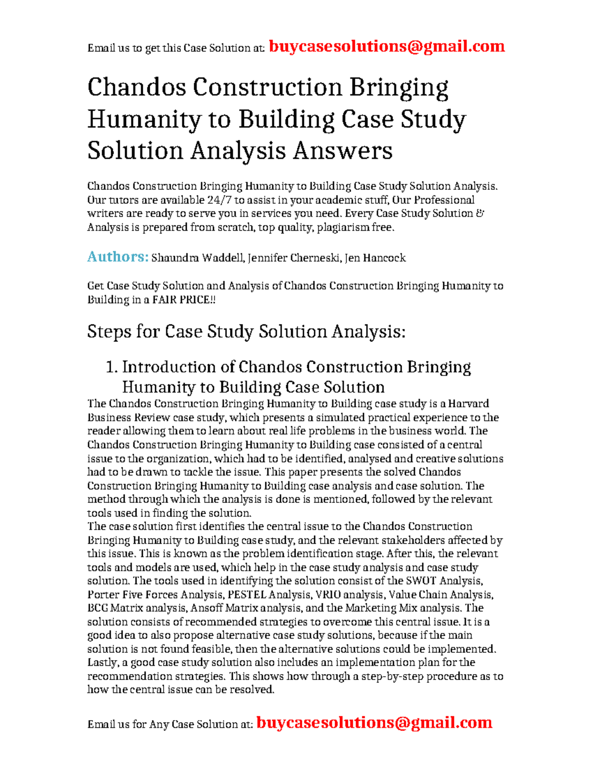 Case Solution Chandos Construction Bringing Humanity to Building ...