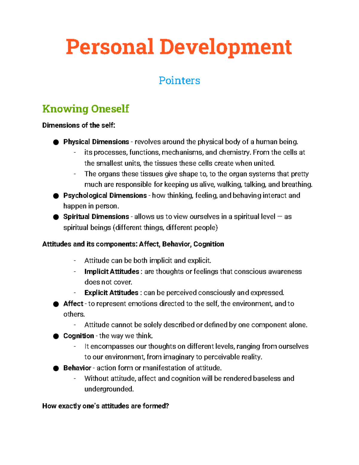 Per Dev Pointers - ignore haha - Personal Development Pointers Knowing Oneself Dimensions of the ...