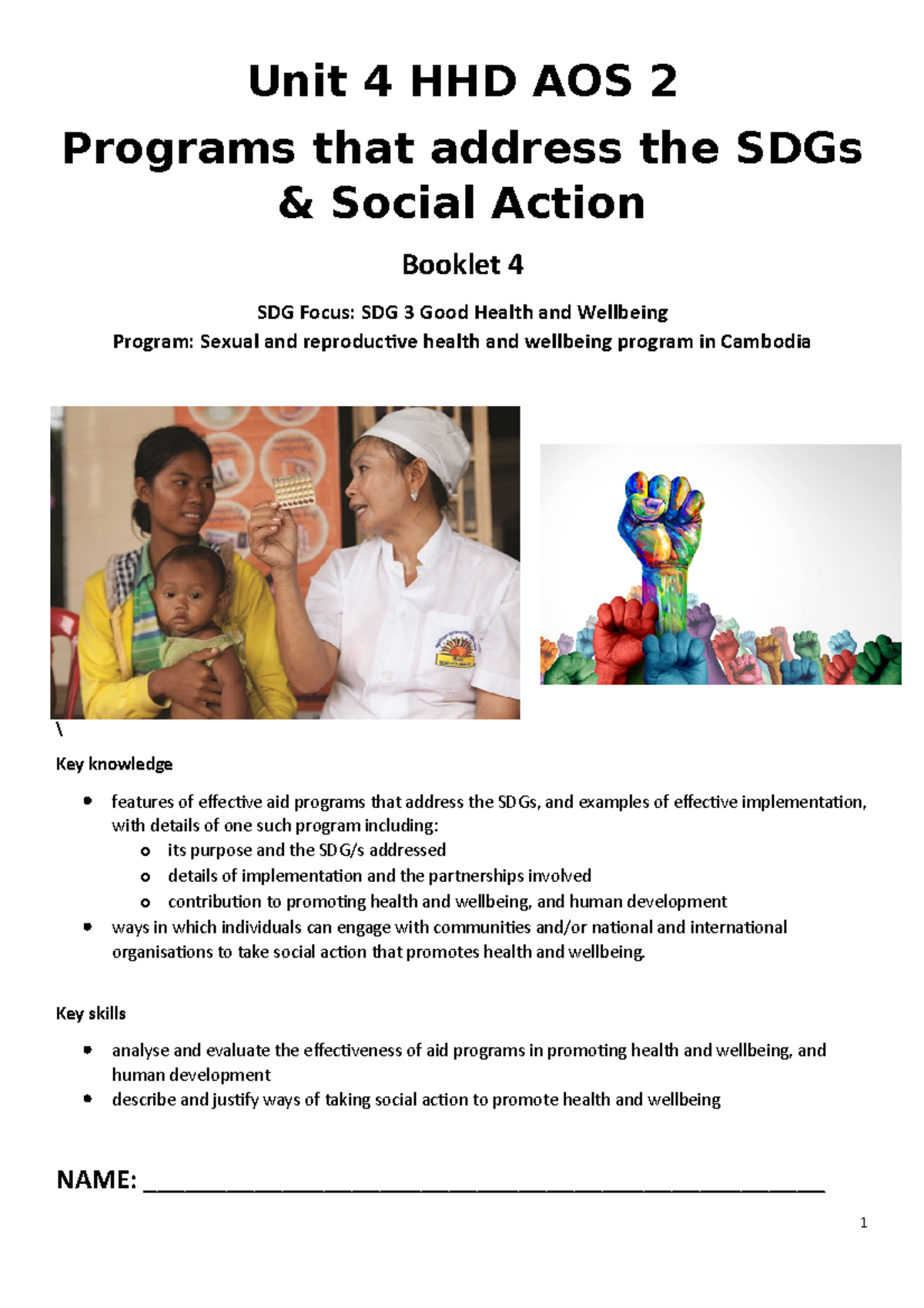 4 Programs that address the SDGs social action - Unit 4 HHD AOS 2 ...