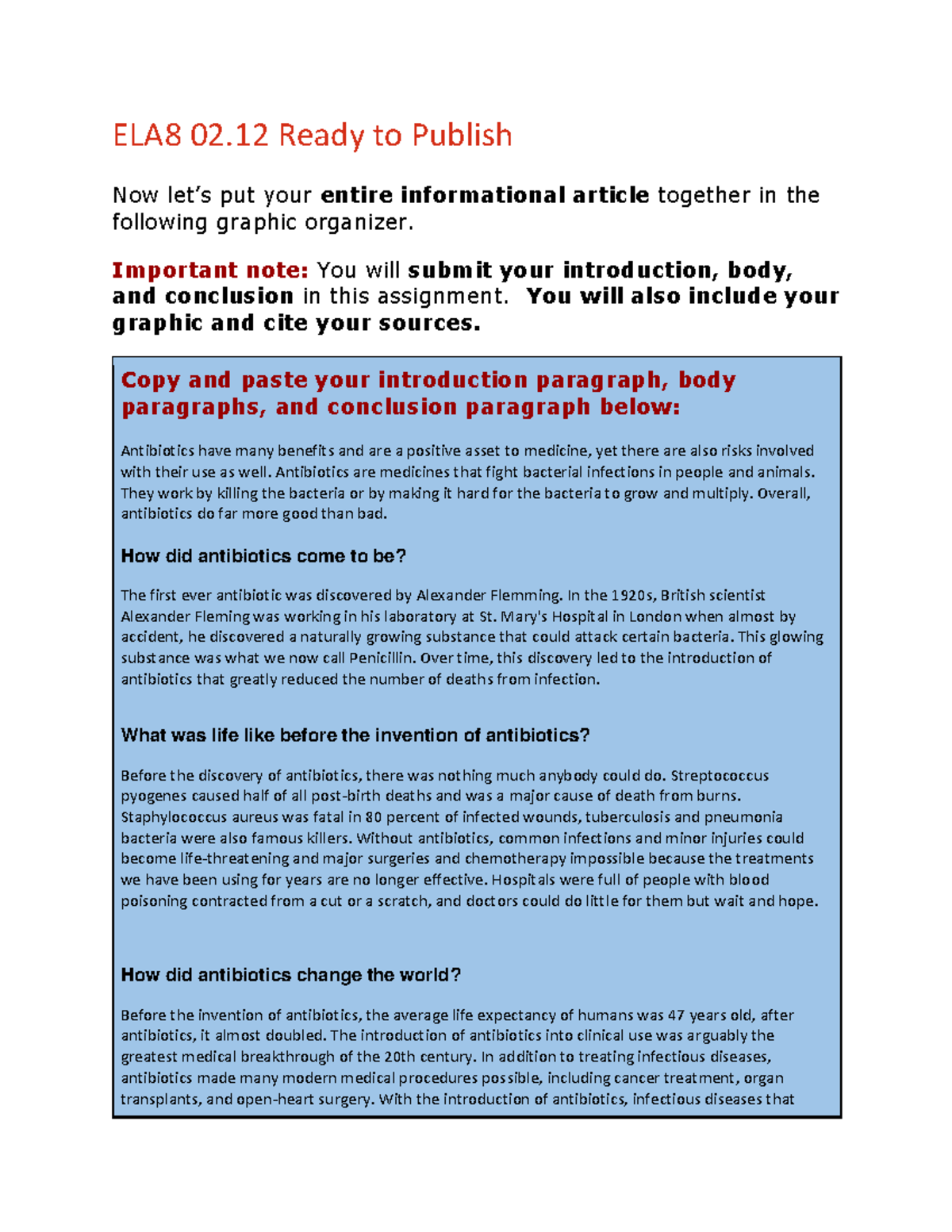 ELA 8 02 - Assignment - ELA8 02 Ready to Publish Now let’s put your entire informational article ...
