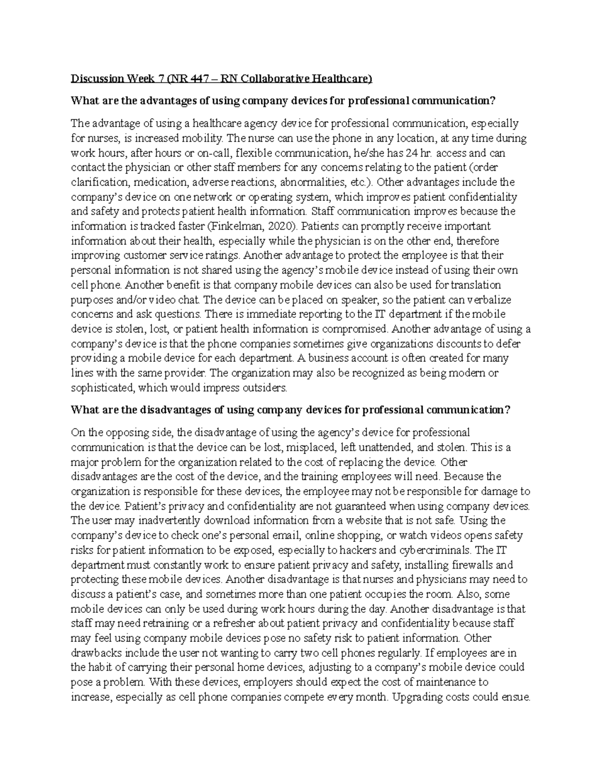 Discussion Week 7 (NR 447 – RN Collaborative Healthcare) - Discussion ...