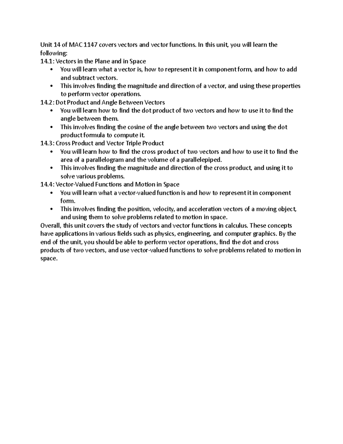 Unit 14 of MAC 1147 - Unit 14 Notes - Unit 14 of MAC 1147 covers ...