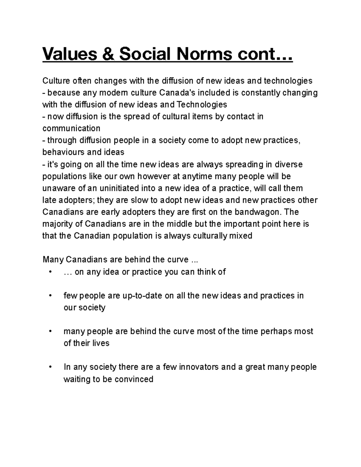 Soc100 Lec 2C - Values & Social Norms cont… - SOC100 - U of T - Studocu
