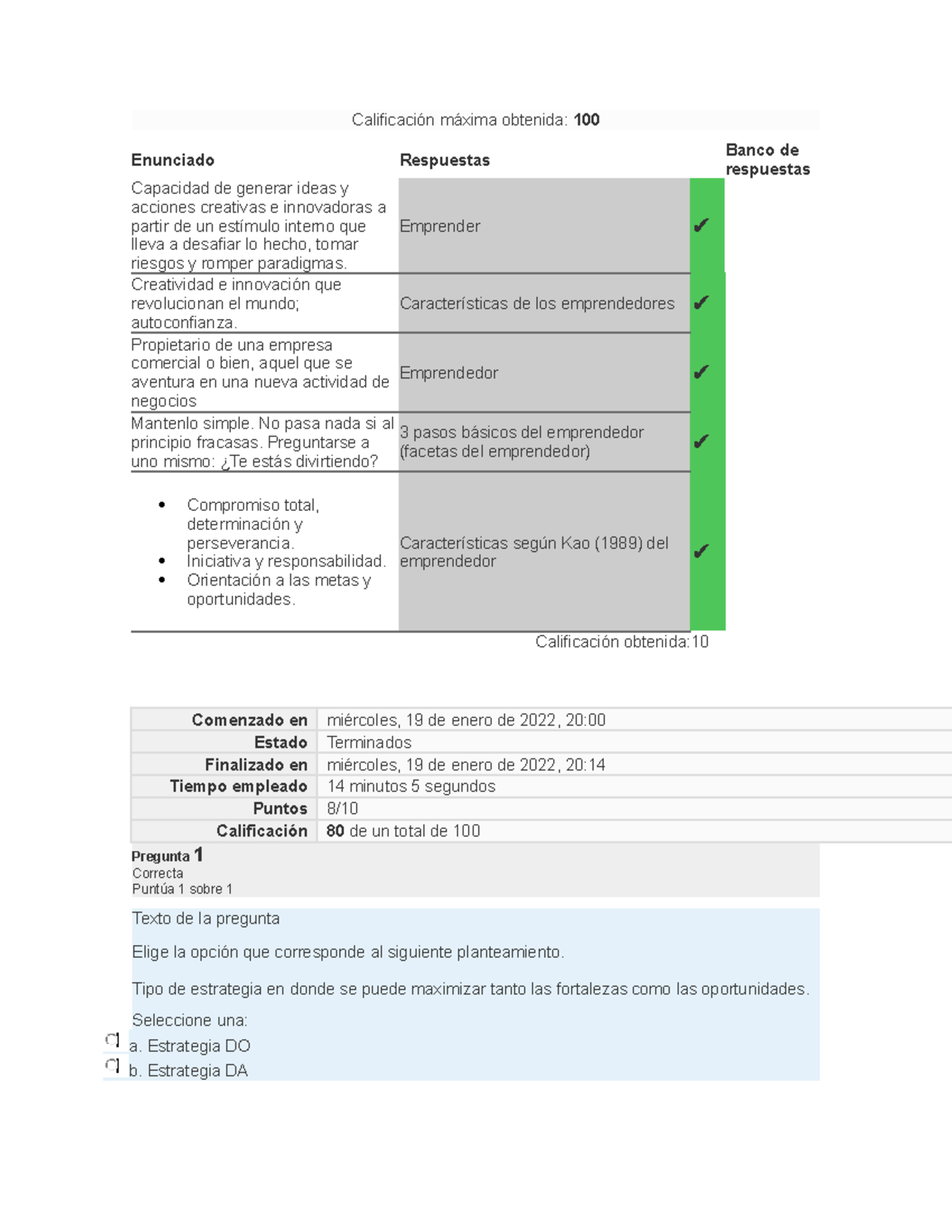 Examen 1 - Nota: 10 - Calificación máxima obtenida: 100 Enunciado ...