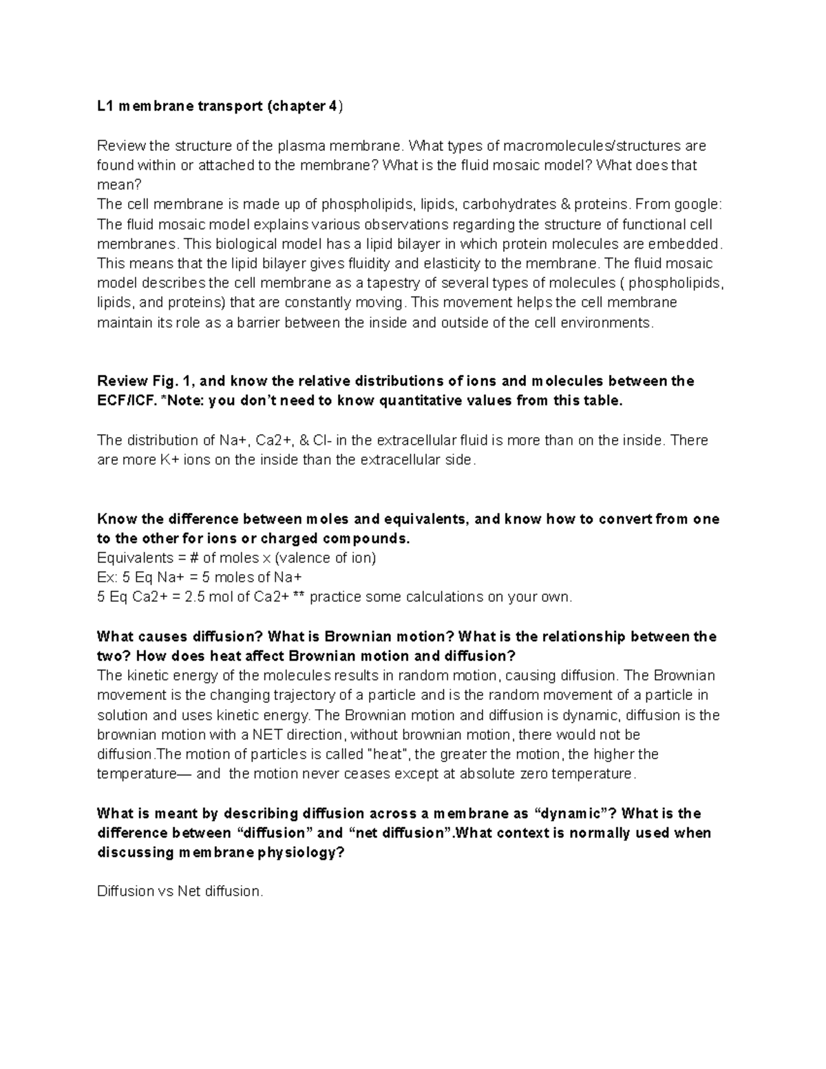 Advanced phys chapter 4 Notes - L1 membrane transport (chapter 4 ...