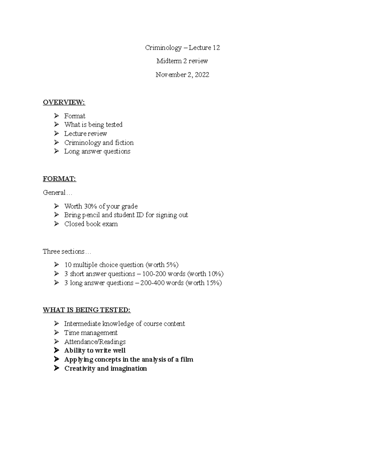 Midterm 2 Review - Criminology – Lecture 12 Midterm 2 review November 2 ...