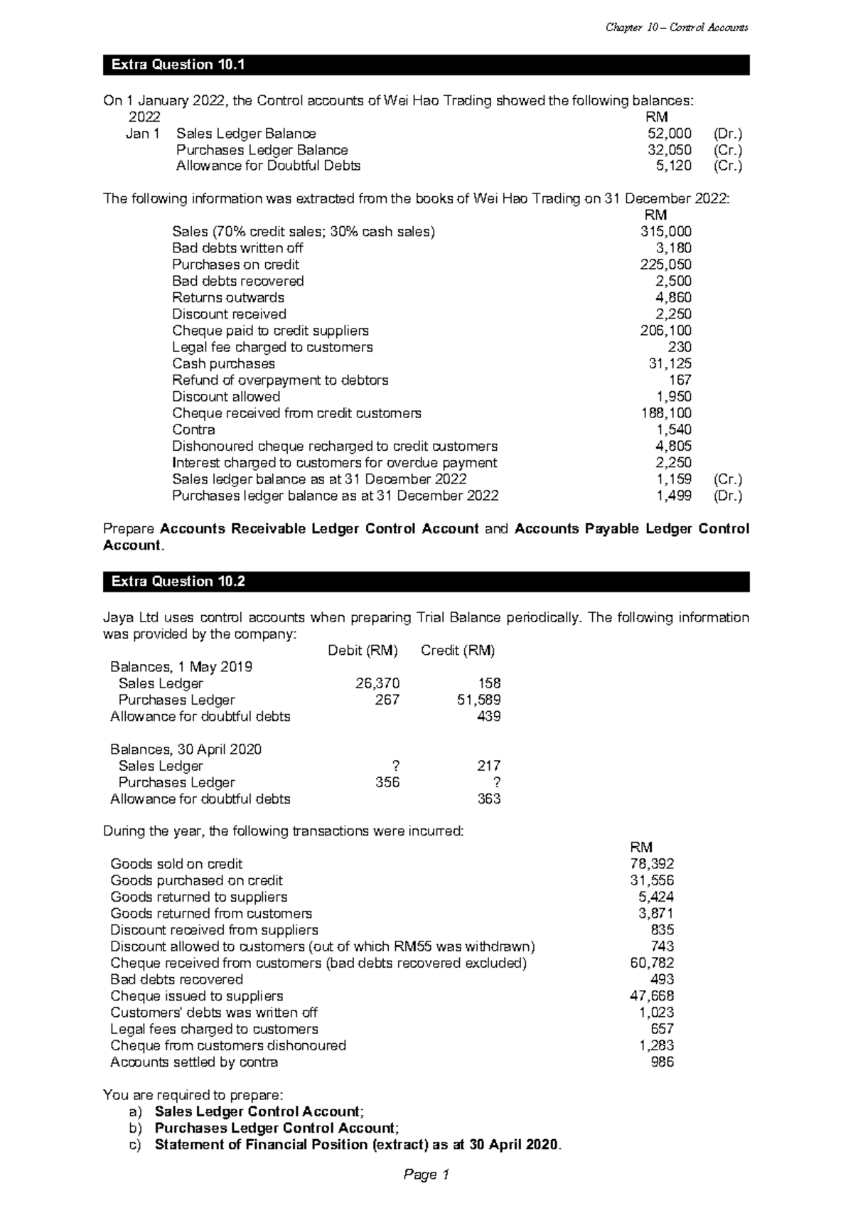 Extra Question S2 Chp 10 (Ver. 2024) - Chapter 10 – Control Accounts Page 1 Extra Question 10 ...