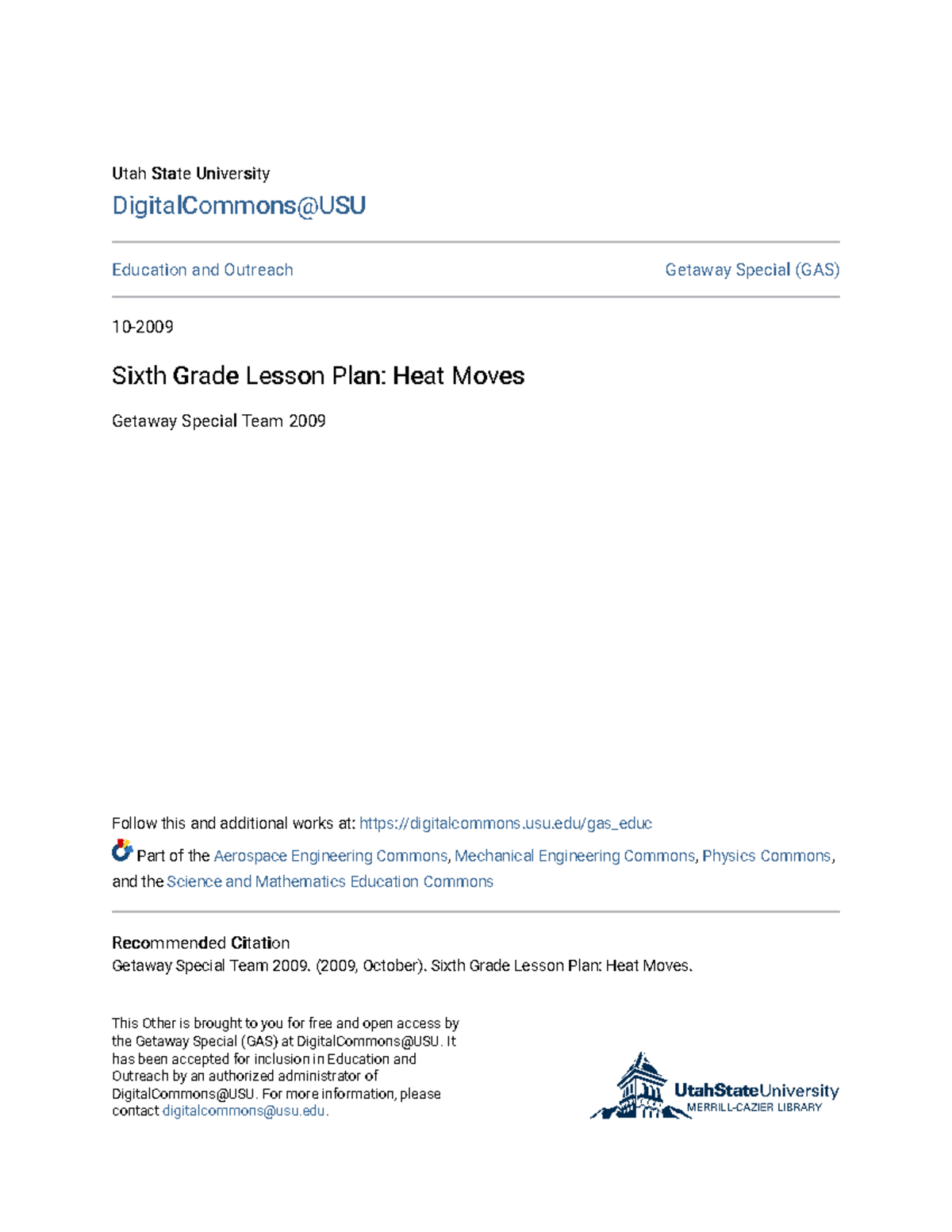 Sixth Grade Lesson Plan Heat Moves - Utah State UniversityUtah State ...