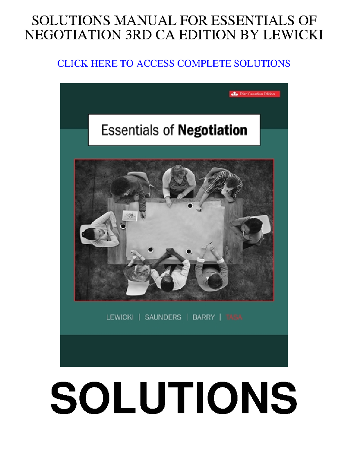 1259087638- Solutions - SOLUTIONS MANUAL FOR ESSENTIALS OF NEGOTIATION ...