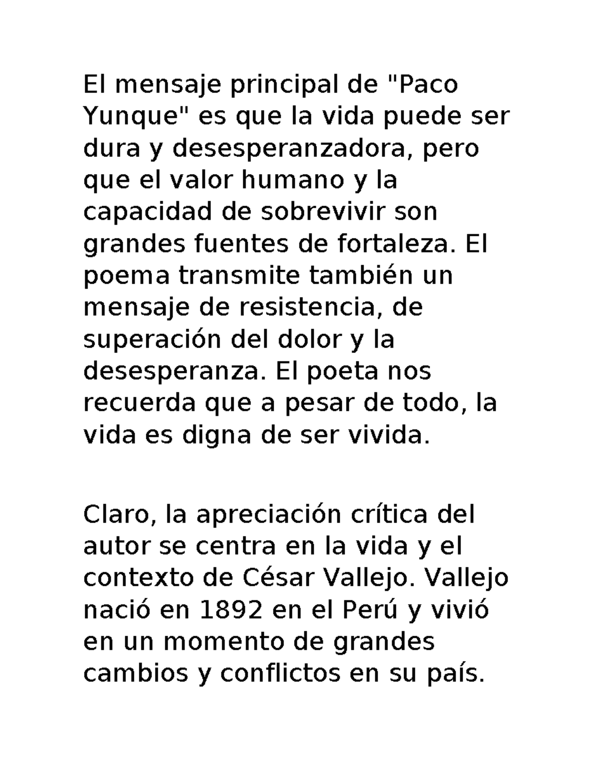 Yaco yunque - gjhkl - El mensaje principal de "Paco Yunque" es que la ...