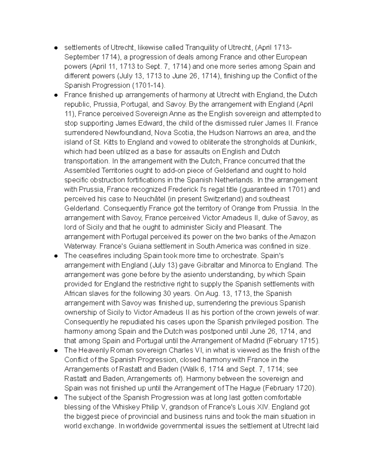 Treaties of Utrecht - lecture notes from class - settlements of Utrecht ...