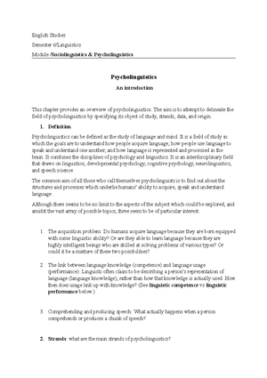 Sociololinguitics et psycholinguistics - English Studies Semester 6 ...