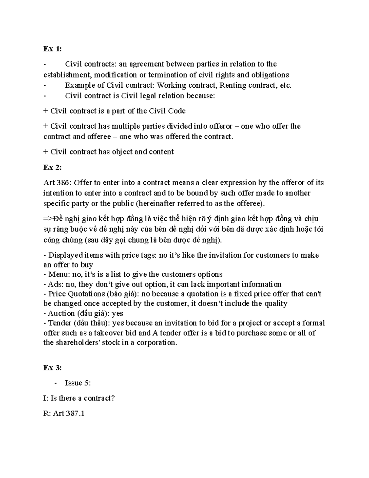 Section 14 Law - Ex 1: Civil contracts: an agreement between parties in ...