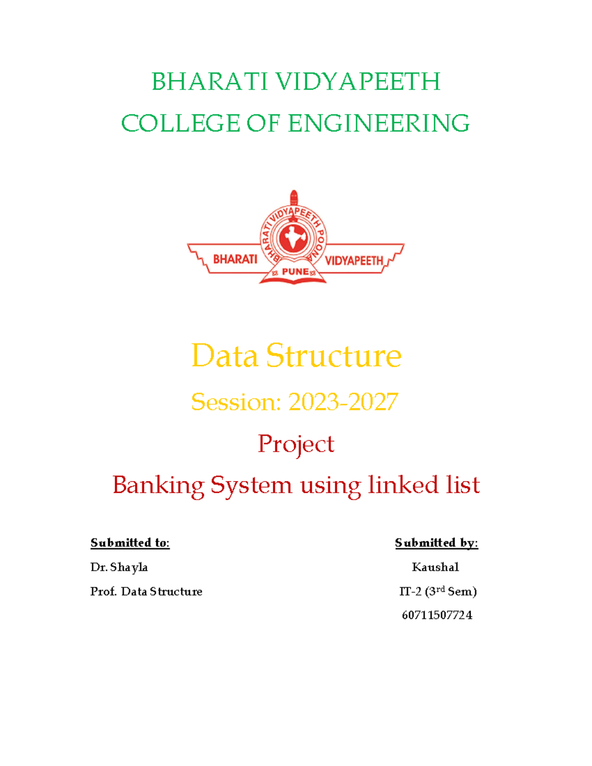 Bank kaushal-1 - Bank management system PBL project data structure - BHARATI VIDYAPEETH COLLEGE ...
