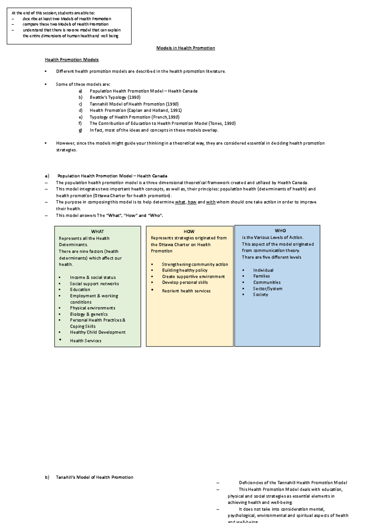 Models in Health Promotion - Models in Health Promotion Health ...