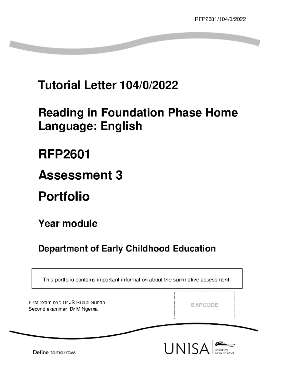 RFP2601 - READING IN FOUNDATION PHASE - RFP2601/104/0/ 2022 Tutorial ...