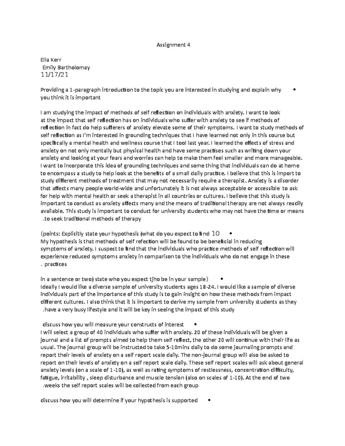 Assignment 4-research design - Assignment 4 Ella Kerr Emily Bartholomay ...