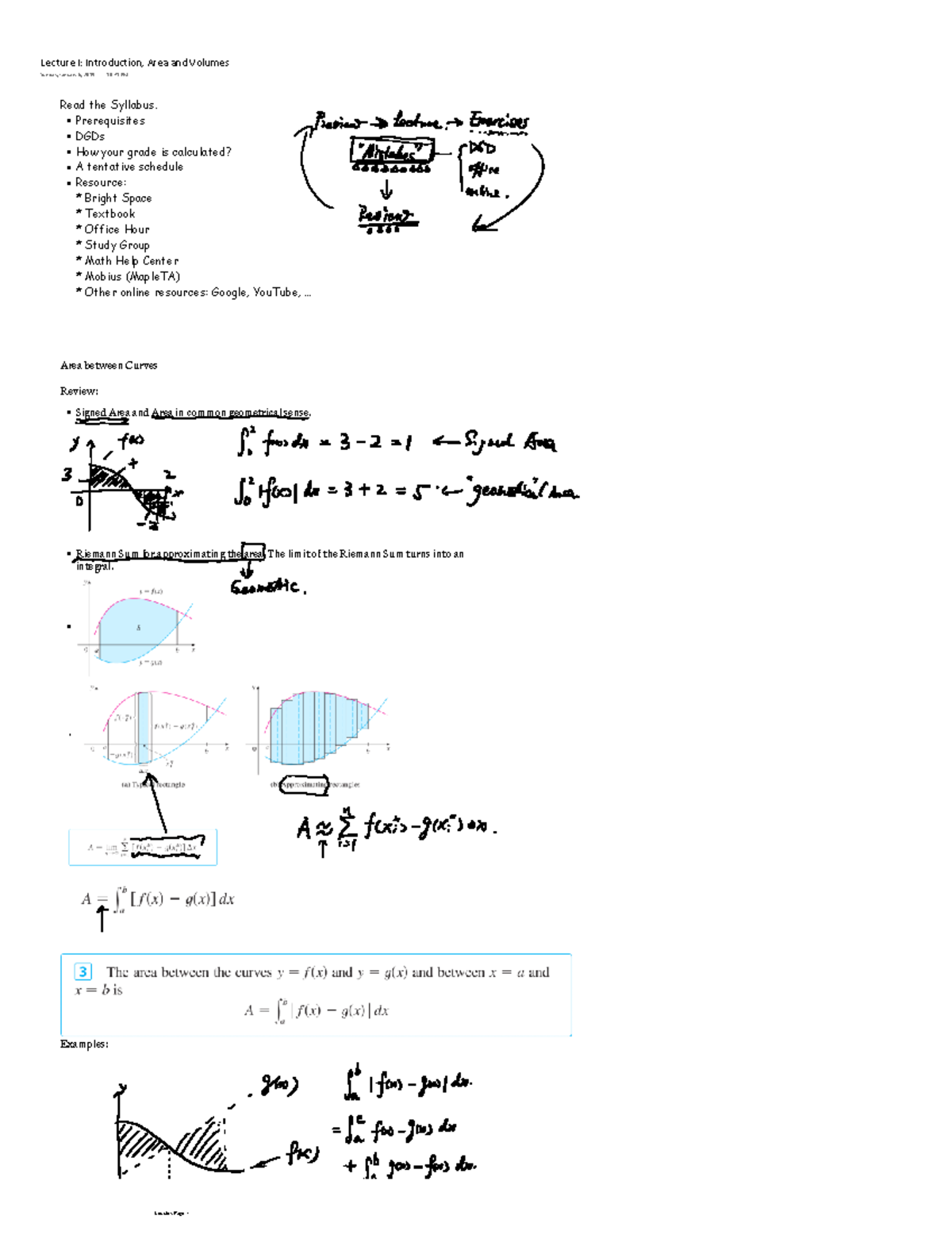 Lecture I Introduction, Area and Volumes 1 - Lecture I: Introduction ...