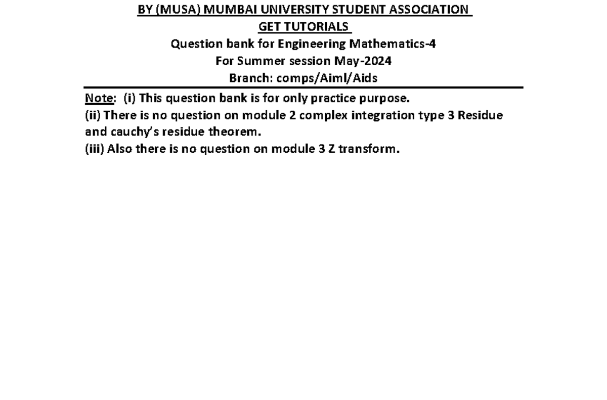 Engineering Mathematics-IV - (ii) There is no question on module 2 ...