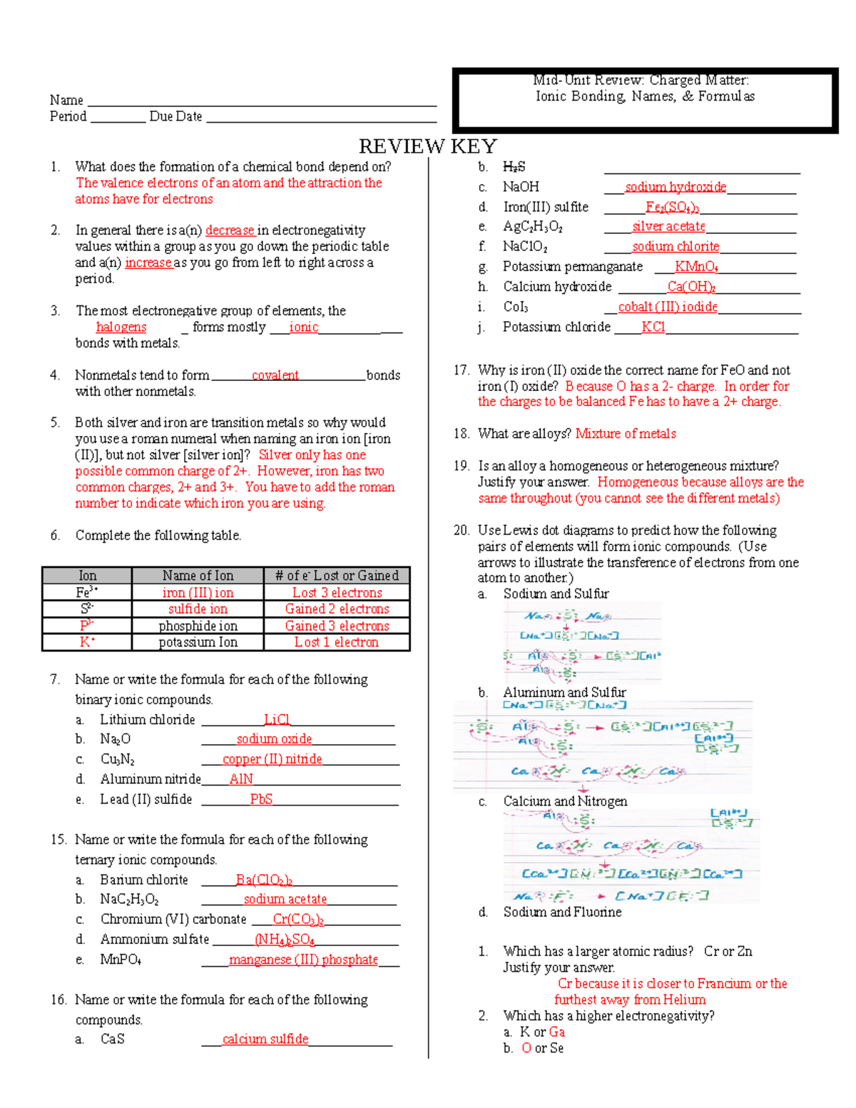 Mid unit review key - Name ...