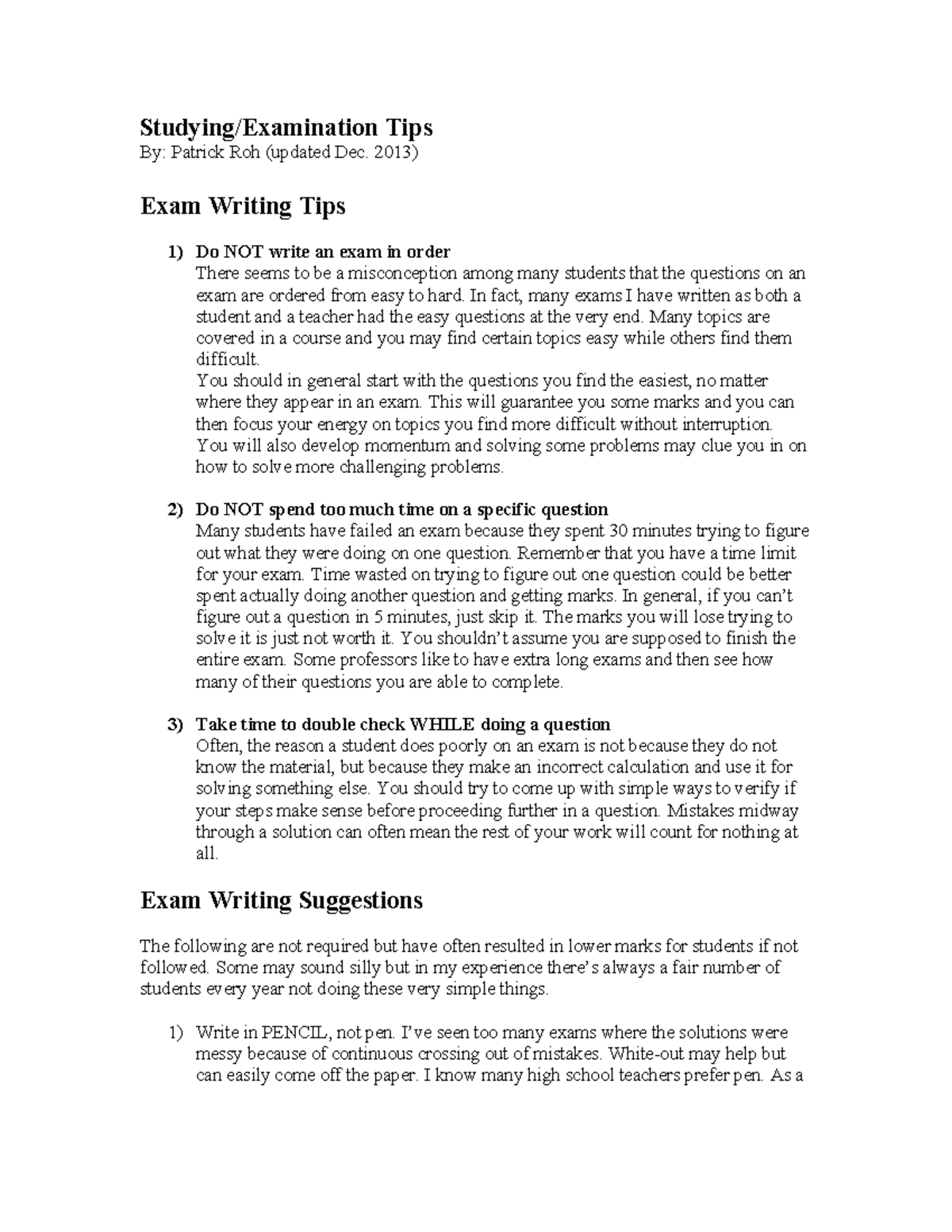 Exam Tips - Some helpful tips on writing these exams - Studying ...
