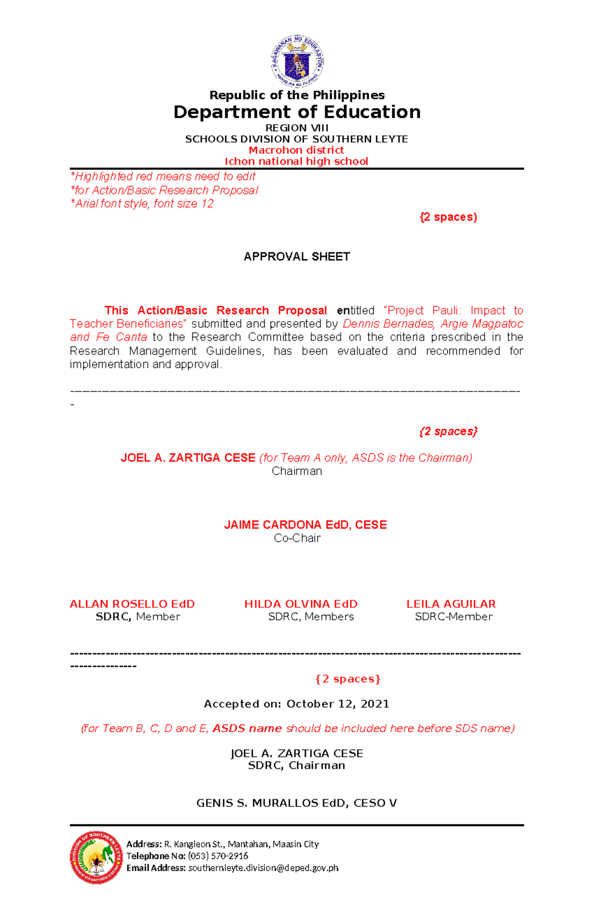 3 Research Approval Sheet - Republic of the Philippines Department of ...
