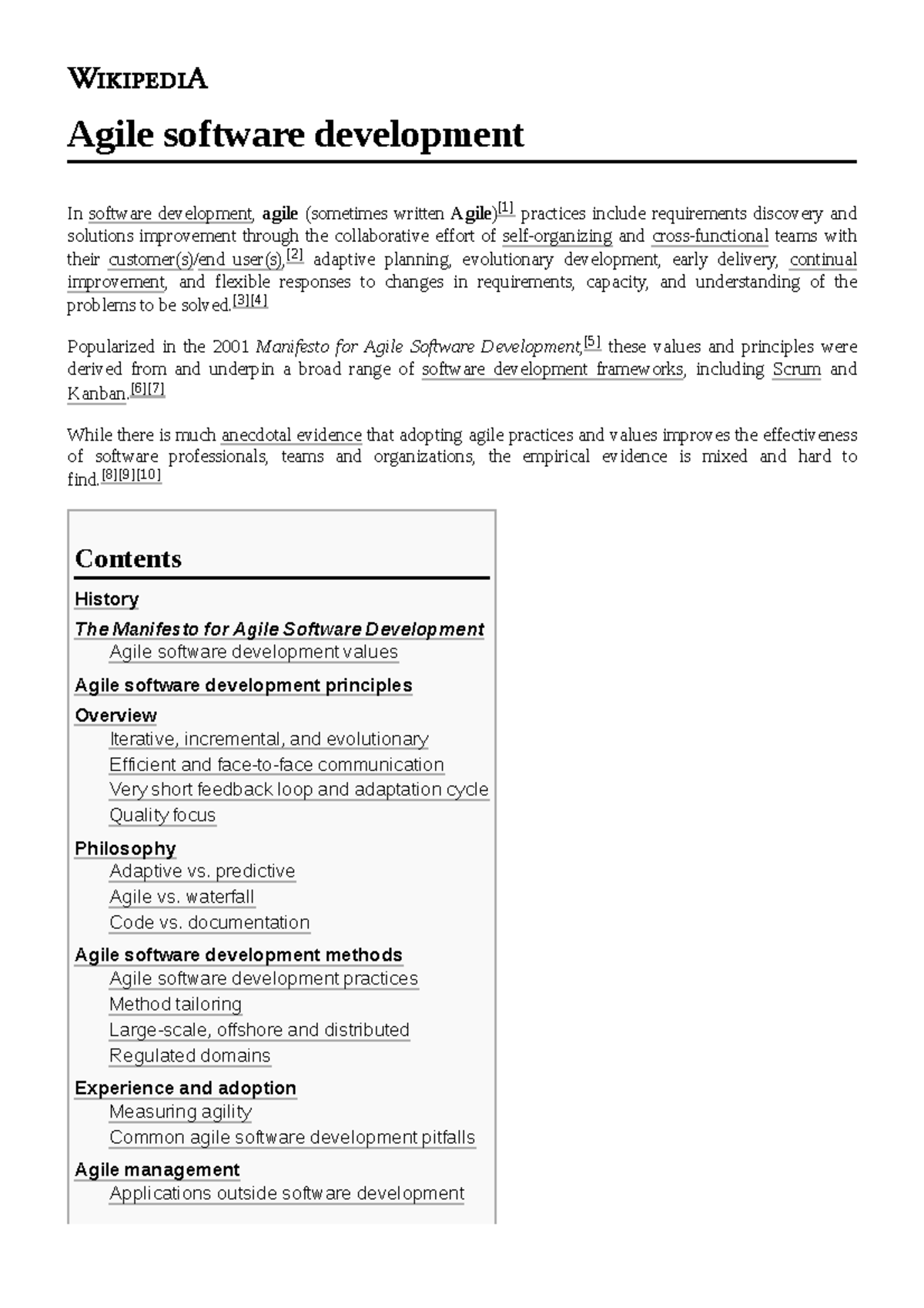 Agile software development - [3][4] Popularized in the 2001 Manifesto ...