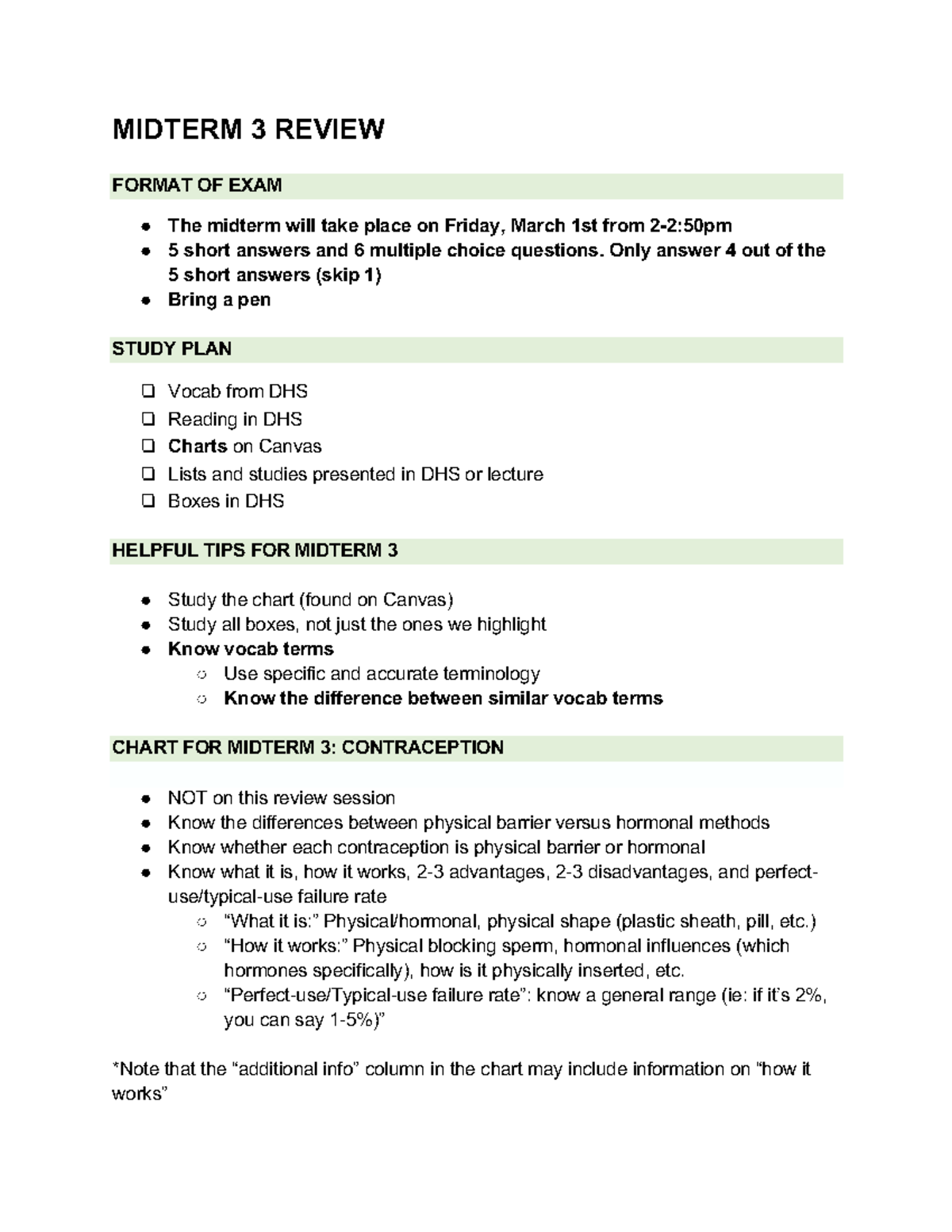 Midterm 3 Study Guide - W24 - MIDTERM 3 REVIEW FORMAT OF EXAM The midterm will take place on ...