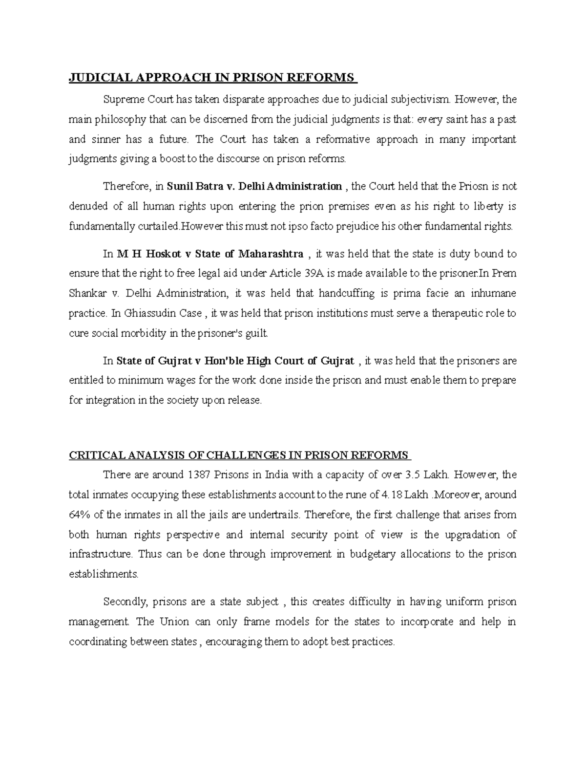 Judicial Approach IN Prison Reforms - JUDICIAL APPROACH IN PRISON ...