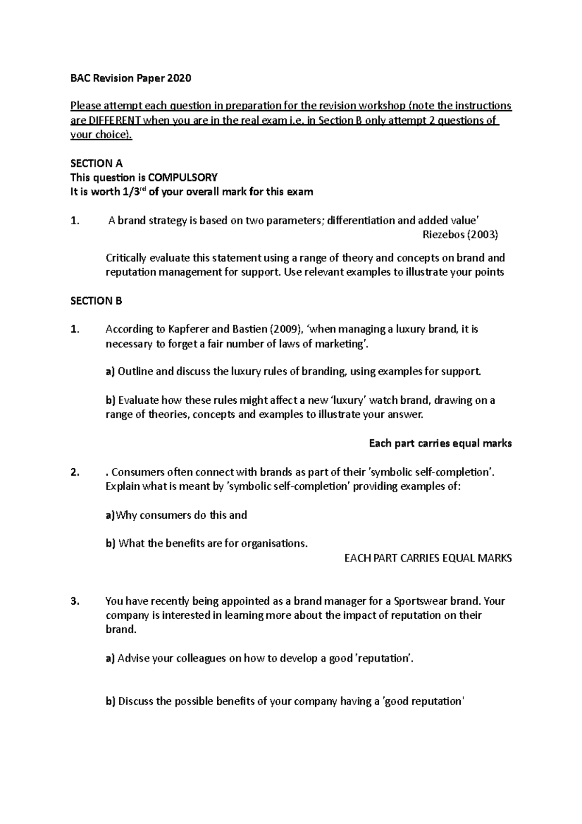 BAC Revision Paper 2020 - BAC Revision Paper 2020 Please attempt each ...