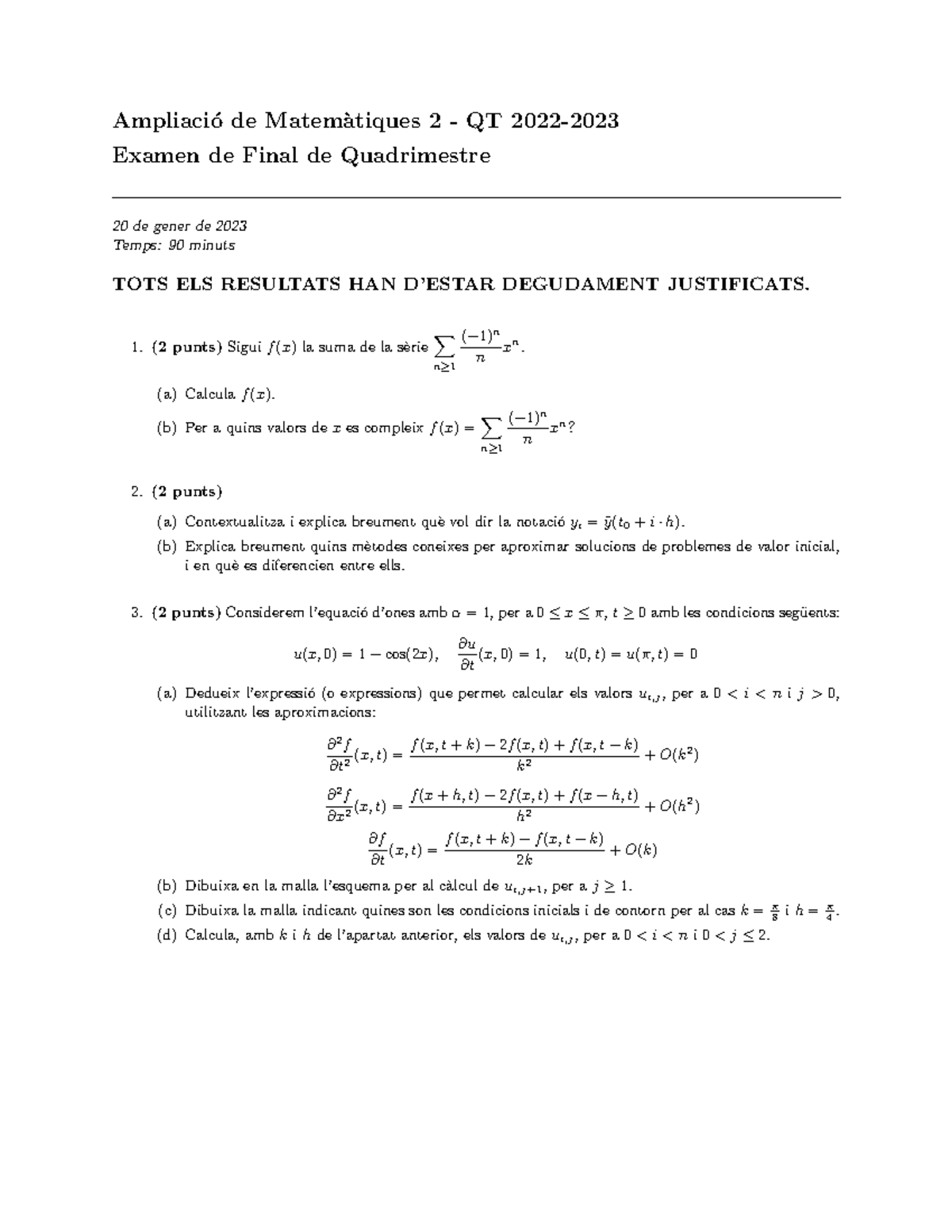 AM2 2223 Q1 E2 - ejercicios control 2 - Ampliaci ́o de Matem`atiques 2 ...