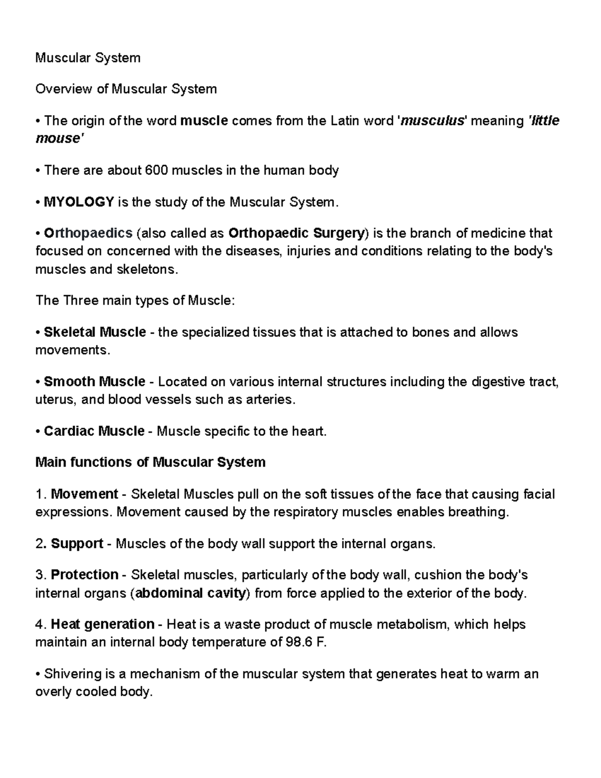 Muscular-System - Muscular System Overview of Muscular System The ...