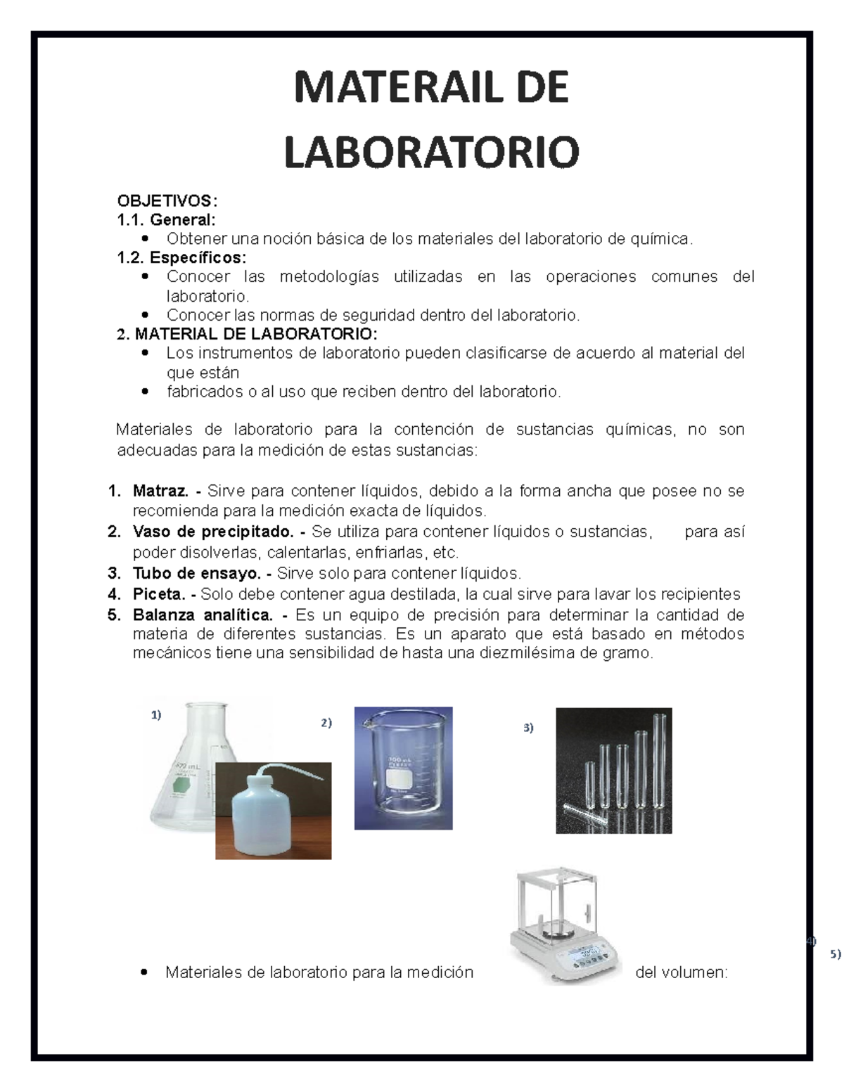 Materiales de Laboratorio - OBJETIVOS: 1. General: Obtener una noción ...