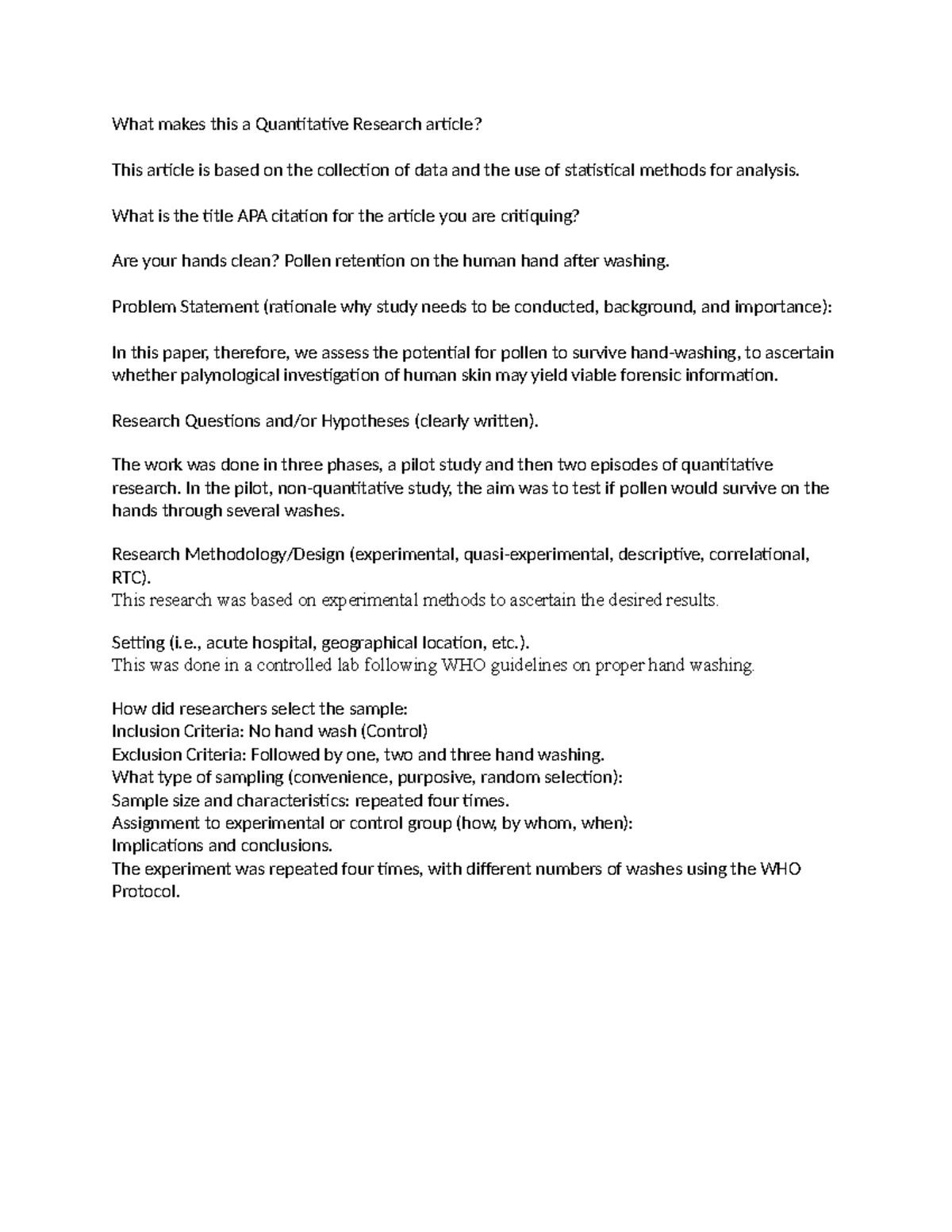 What makes this a Quantitative Research article - What is the title APA ...
