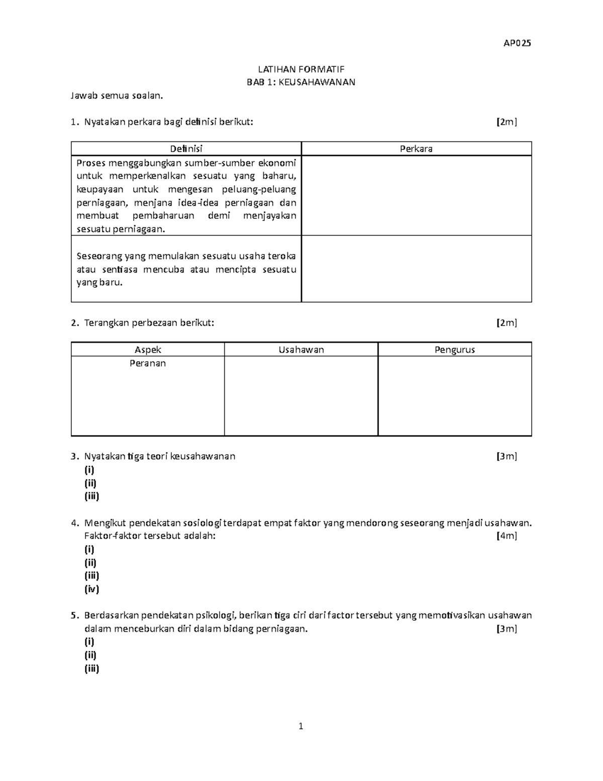 Latihan Formatif BAB 1 AP025 - AP 1 LATIHAN FORMATIF BAB 1 ...