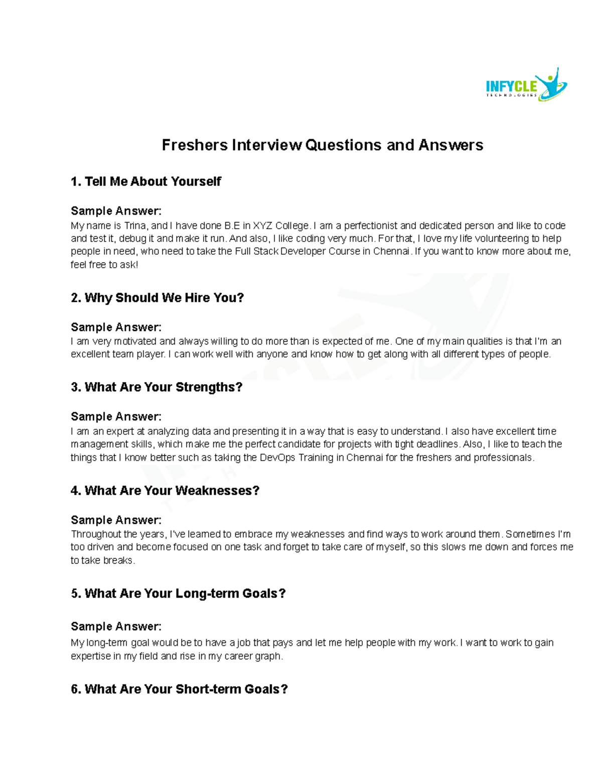 Freshers-interview-questions-answers - Freshers Interview Questions and Answers 1. Tell Me About ...