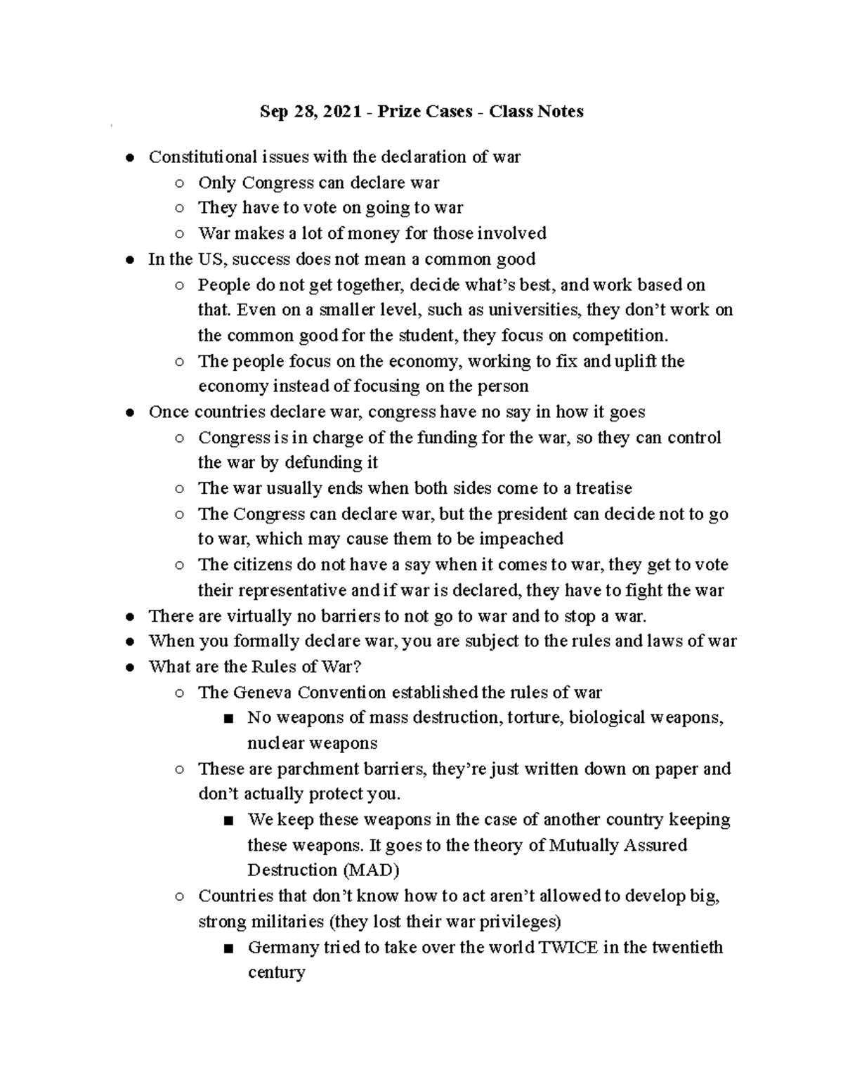 Sep 28, 2021 - Prize Cases - Class Notes - Sep 28, 2021 - Prize Cases ...