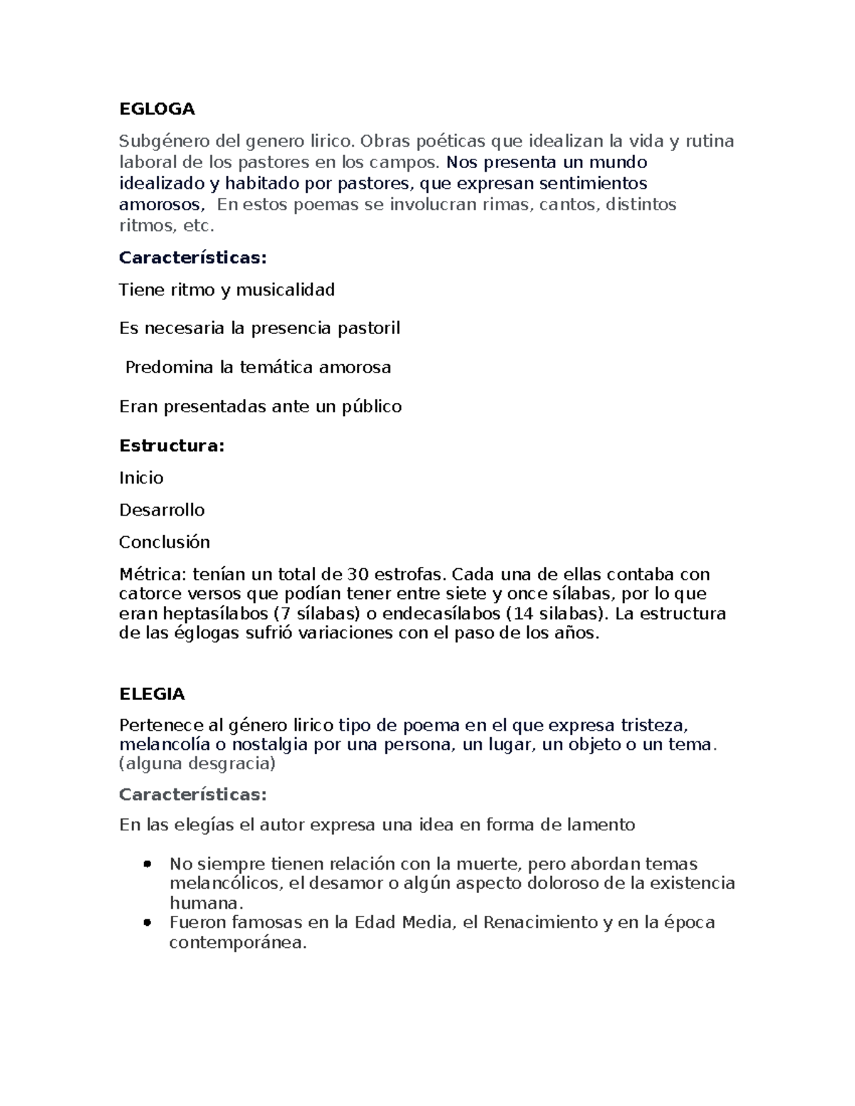 Egloga y elegia - generos y subgeneros literarios - EGLOGA Subgénero ...