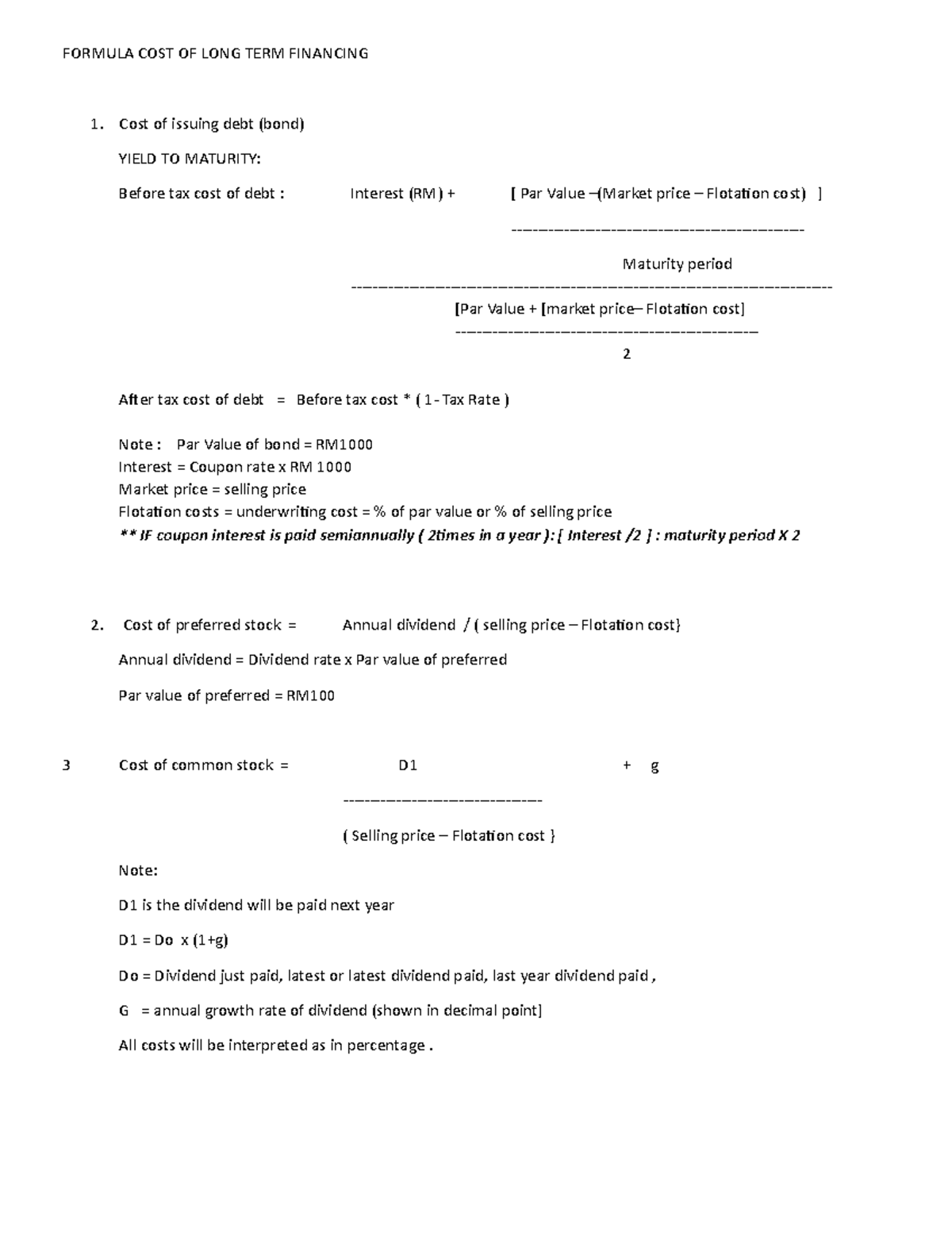 Formula COST OF LONG TERM Financing - FORMULA COST OF LONG TERM ...