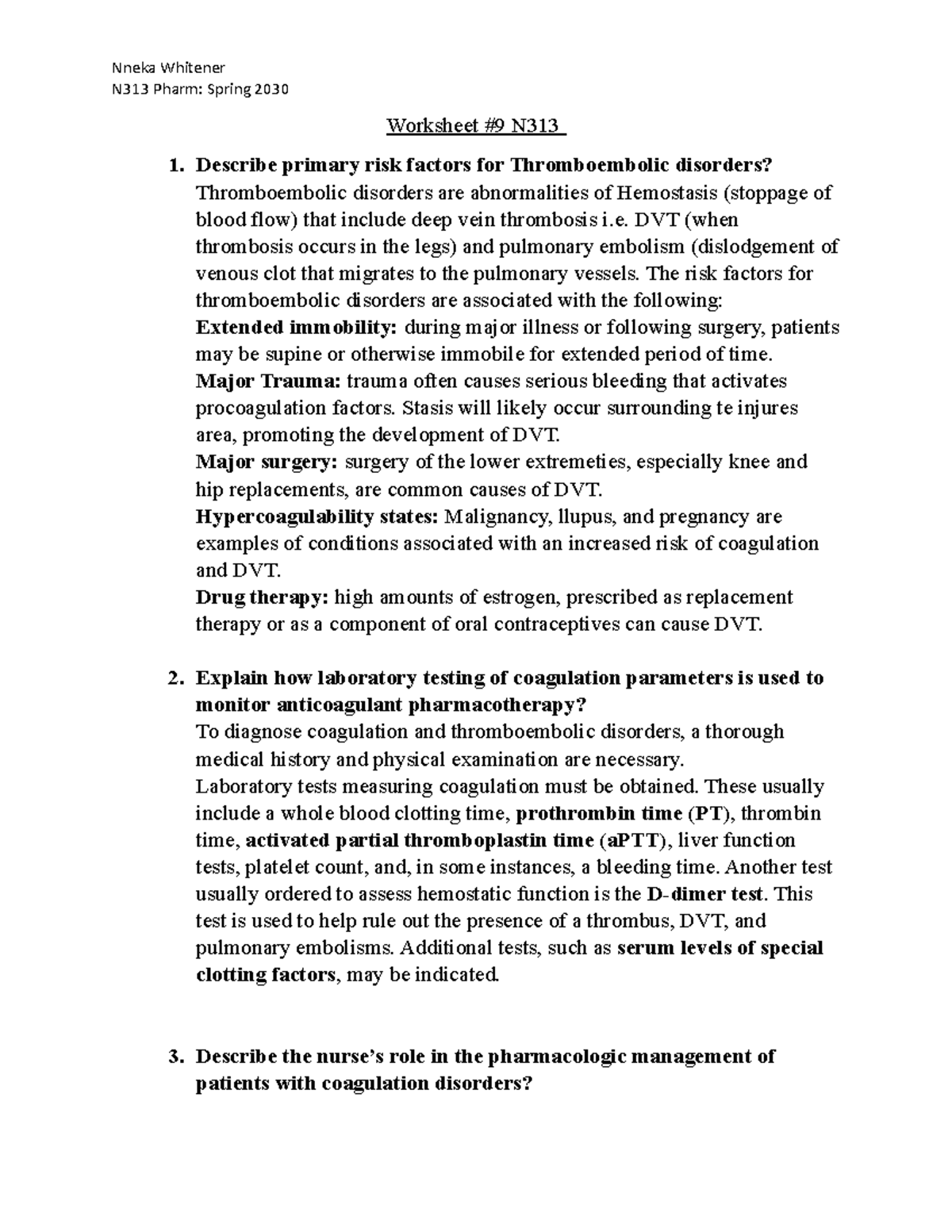 Worksheet #9 N313 - Pharmacotherapy can be used to treat psychological ...