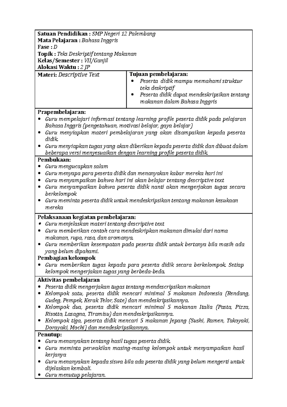 Differentiated Learning Lesson Plan - Satuan Pendidikan : SMP Negeri 12 ...