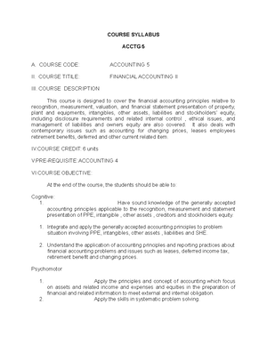 Course Syllabus Finance 1 - COURSE SYLLABUS FINANCE 1 First Semester ...