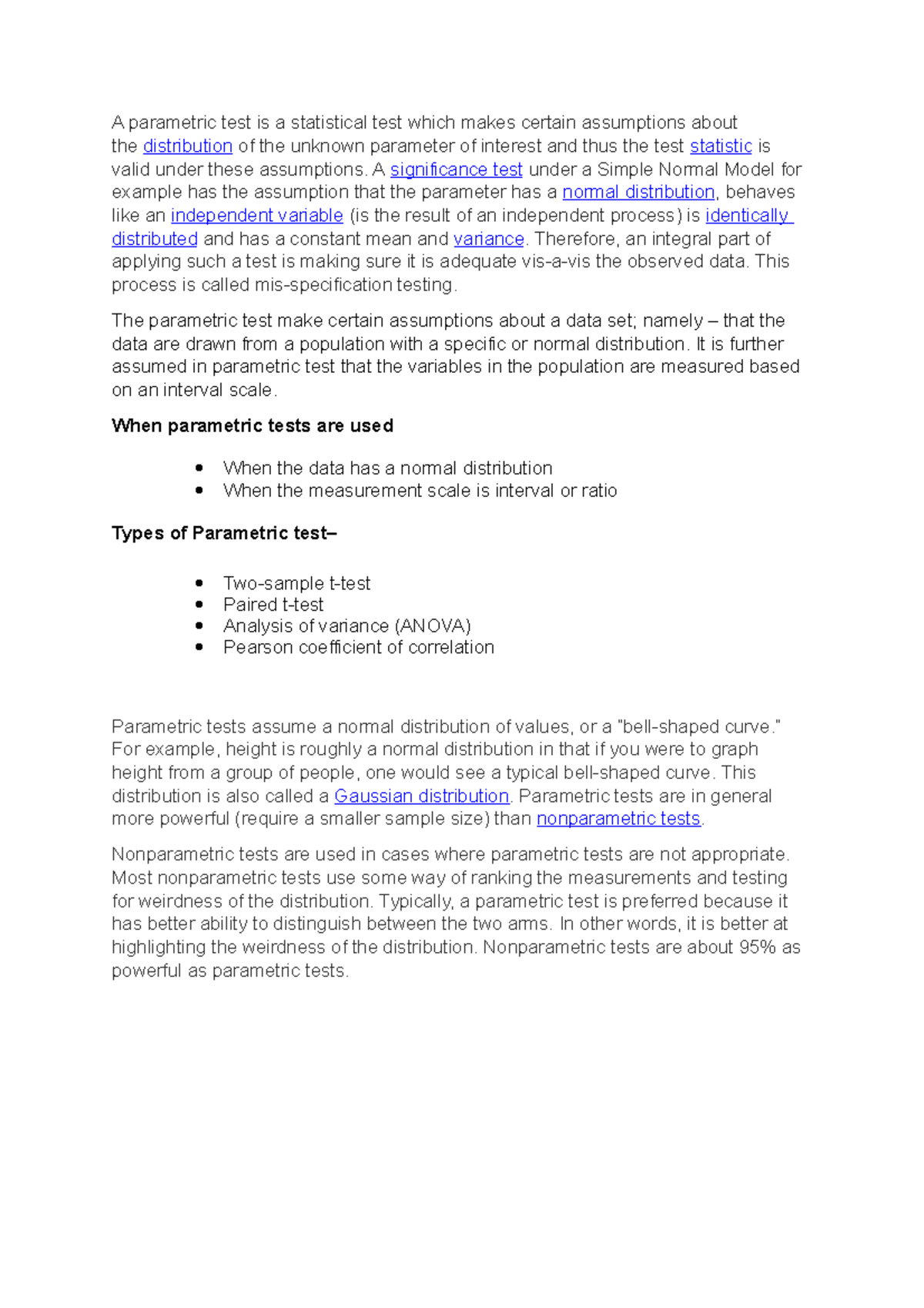 Z And T Test A Parametric Test Is A Statistical Test Which Makes