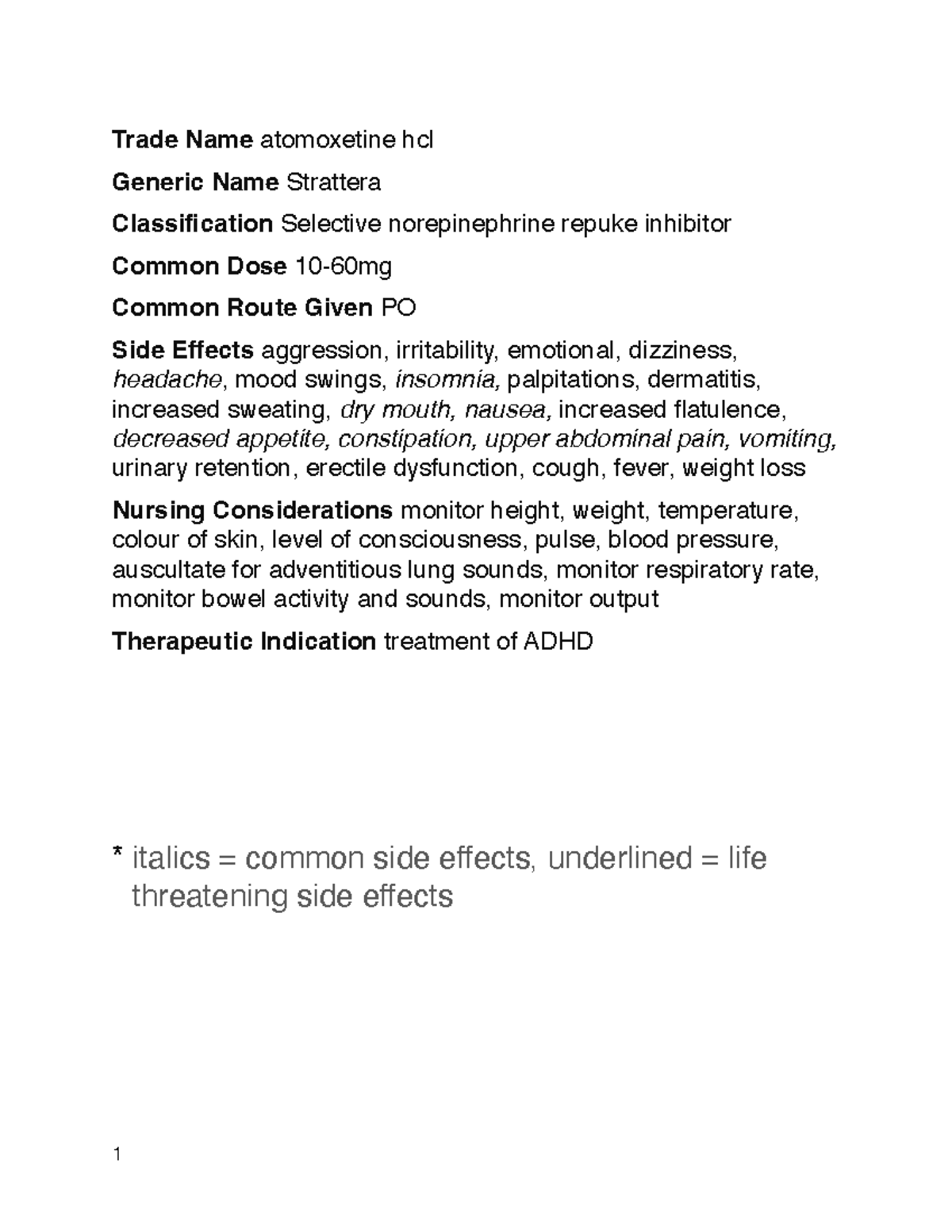 Atomoxetine HCL - drug study - Trade Name atomoxetine hcl Generic Name ...