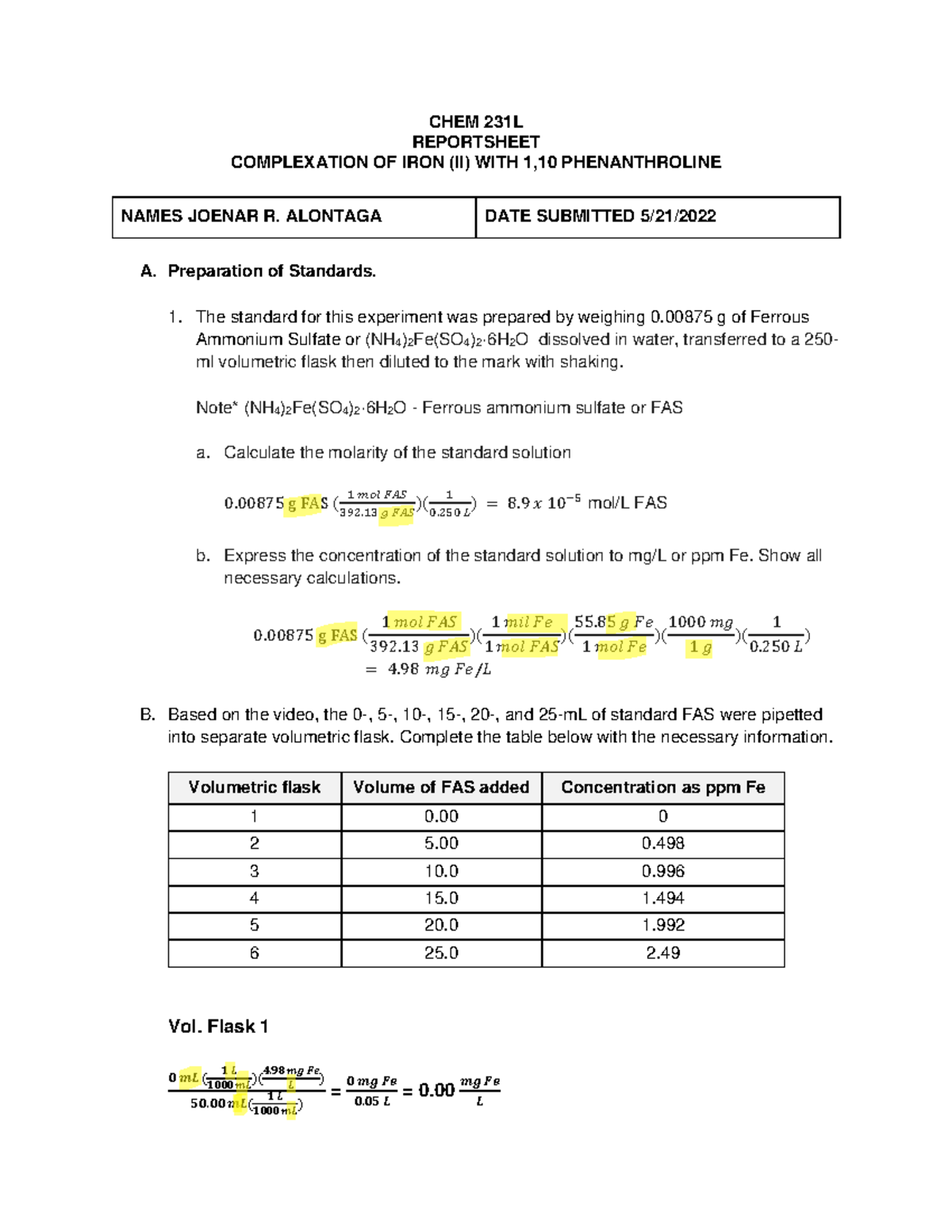 Jachem 231 L reportsheet for complexation - CHEM 231L REPORTSHEET ...