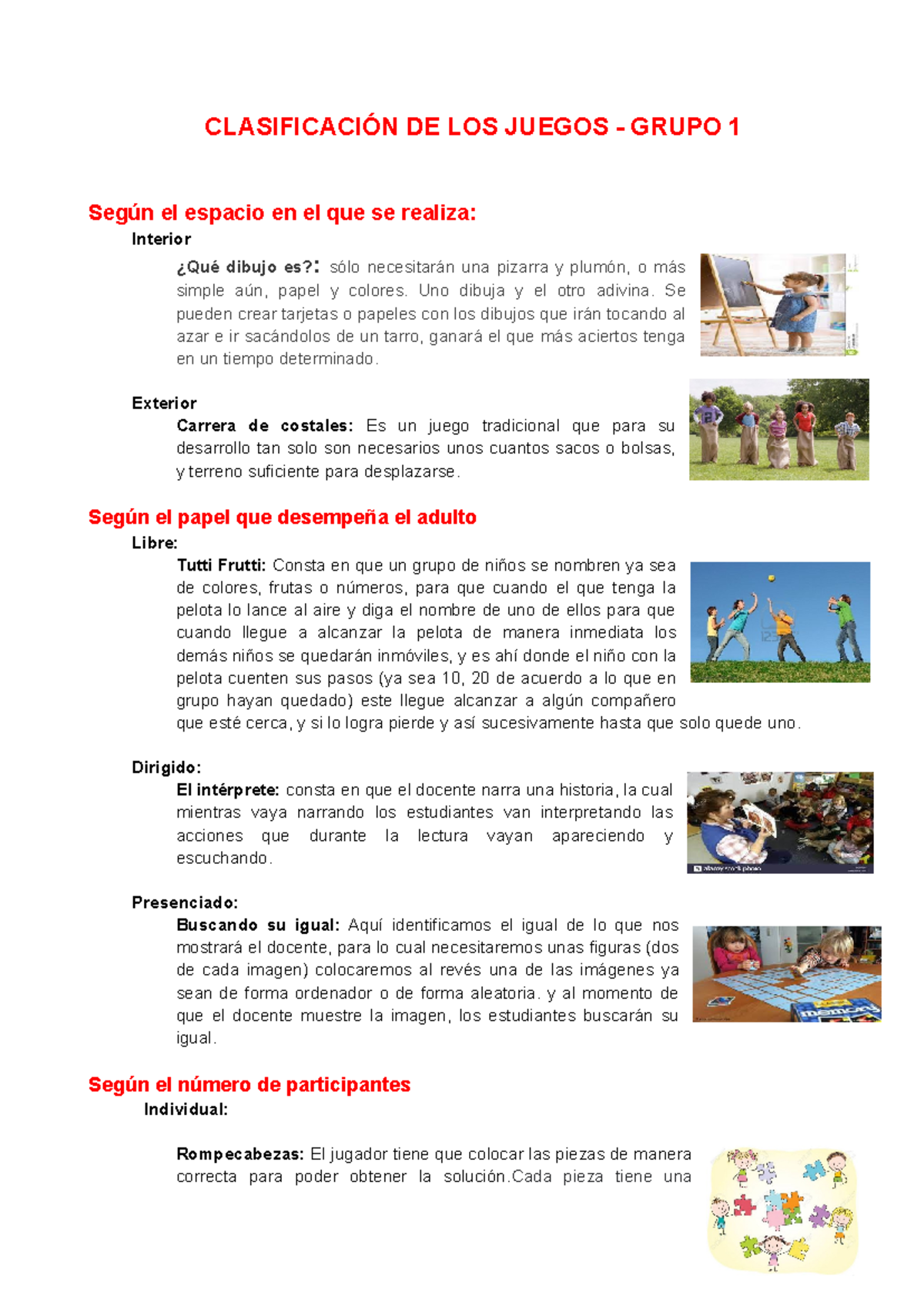 Clasificación de los juegos - CLASIFICACIÓN DE LOS JUEGOS - GRUPO 1 ...