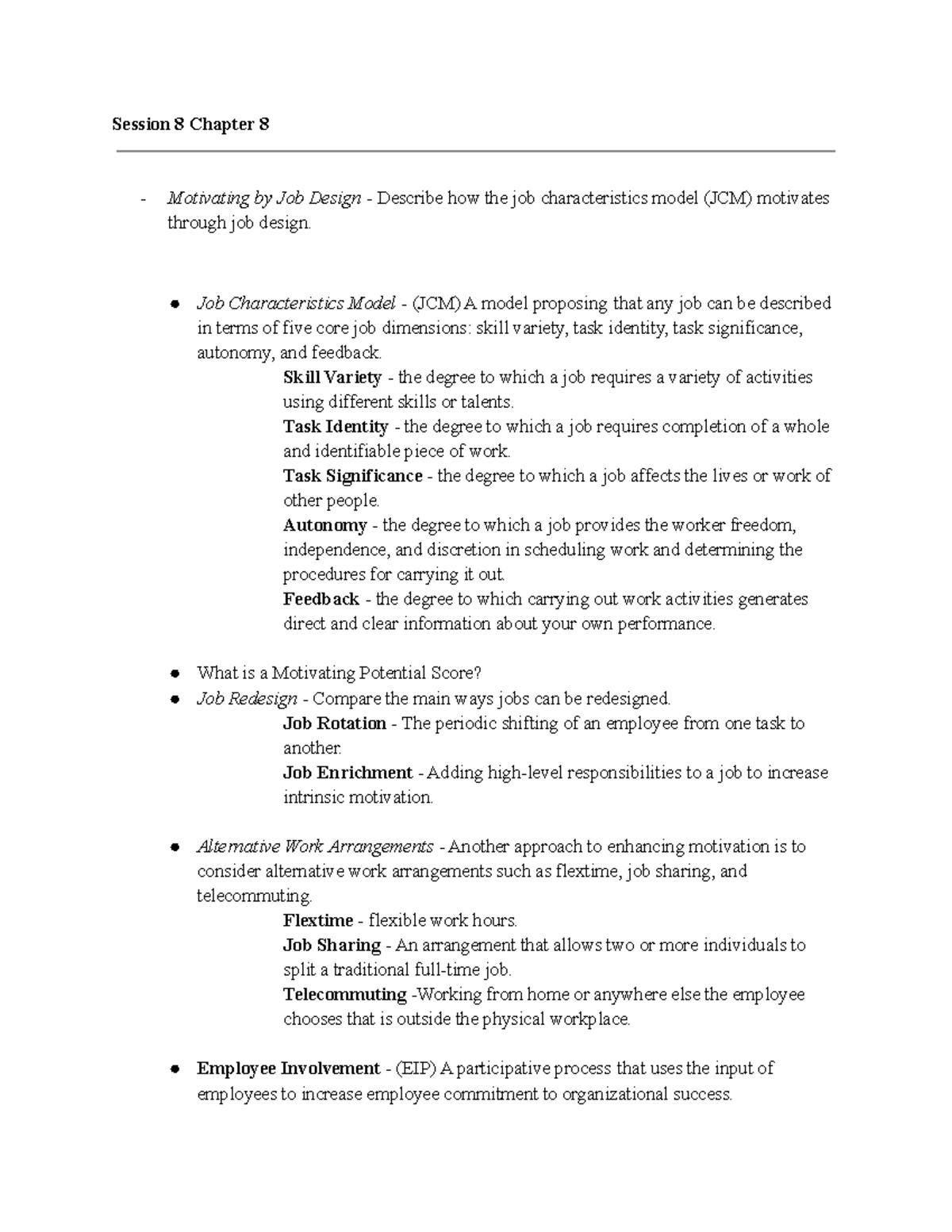 Session 8 Chapter 8 - Session 8 Chapter 8 Motivating by Job Design ...
