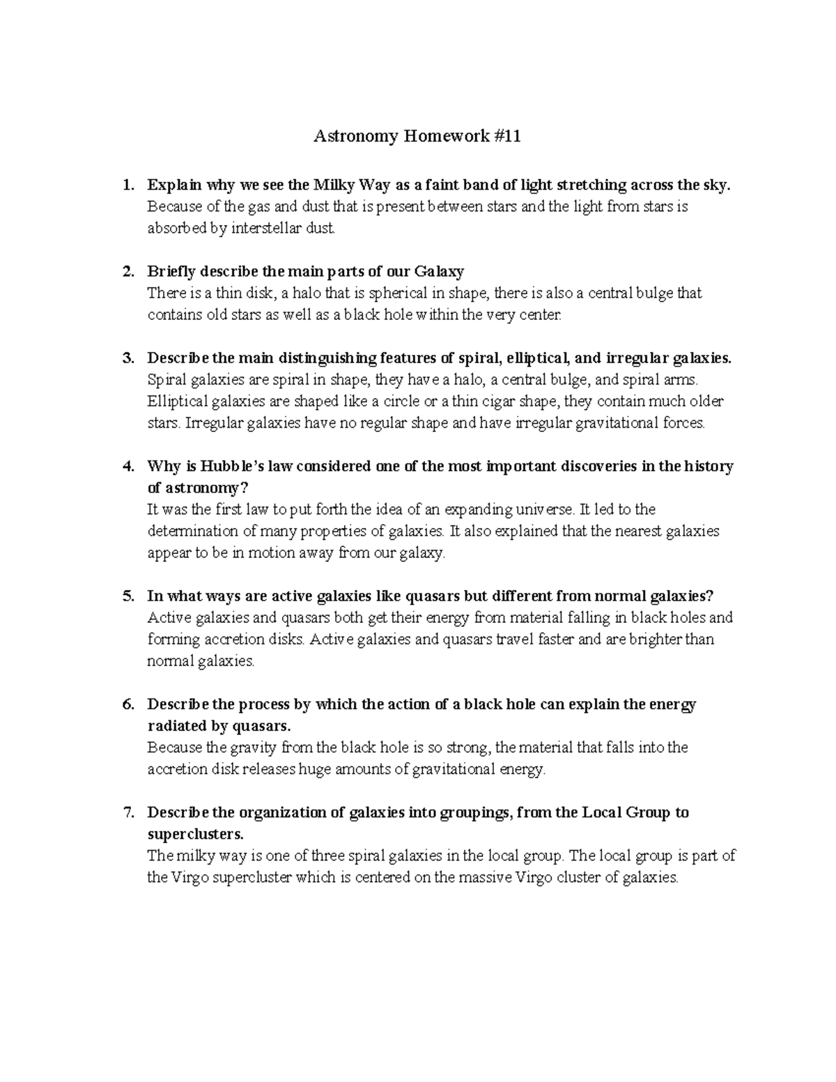 AST 1002 questions #11 - assignment #11 - Astronomy Homework 1. Explain ...